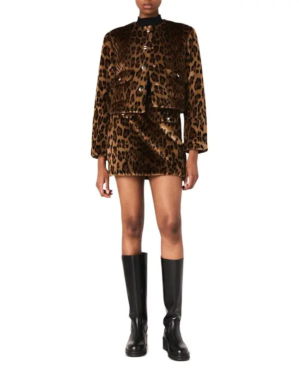 Maje Leopard Faux Fur Jacket - Big Leopard Print