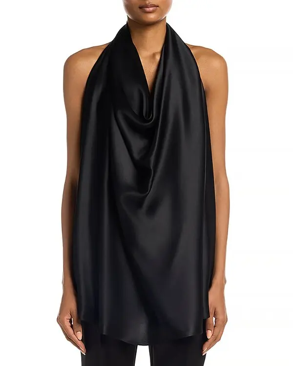 Wardrobe.NYC Silk Satin Halter Blouse - Black