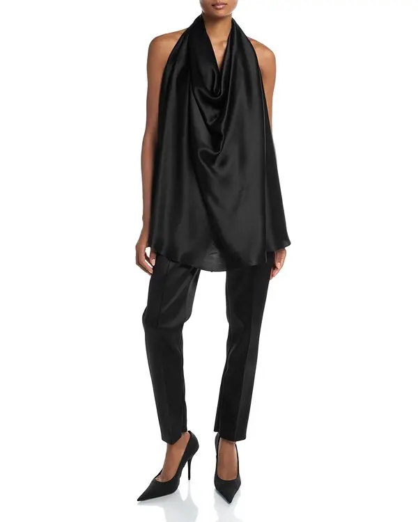 Wardrobe.NYC Silk Satin Halter Blouse - Black