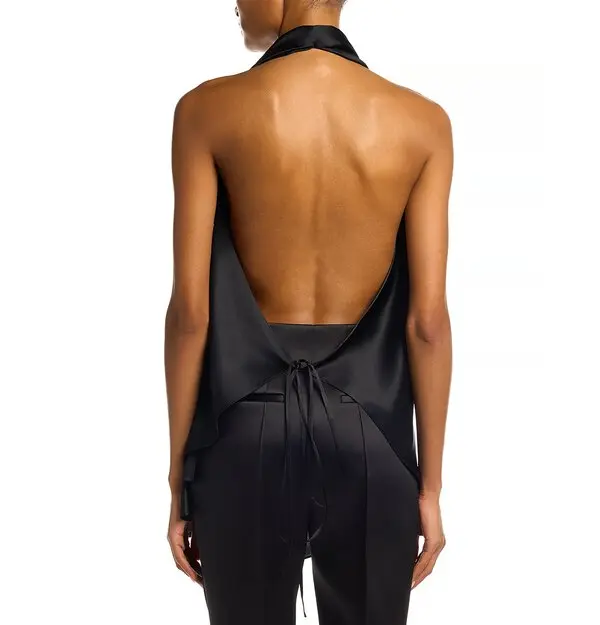 Wardrobe.NYC Silk Satin Halter Blouse - Black
