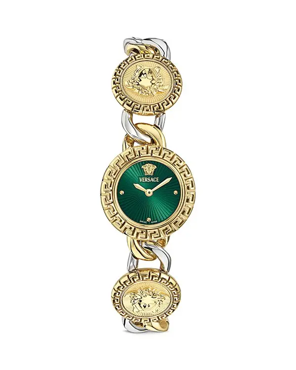 Versace La Greca Stud Icon Two Tone Watch - Green/two Tone