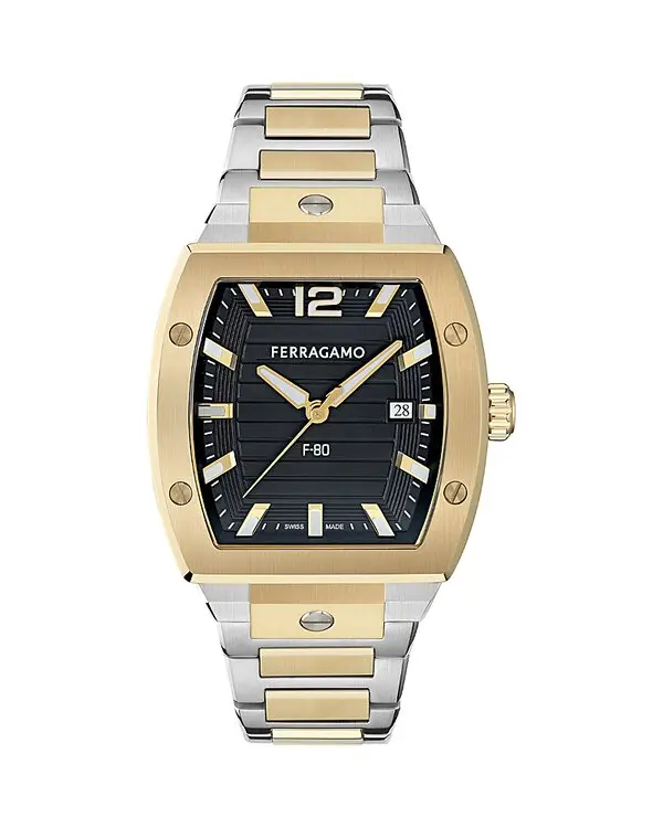 FERRAGAMO F-80 Tonneau Watch, 42 X 41.8mm - Black/two Tone