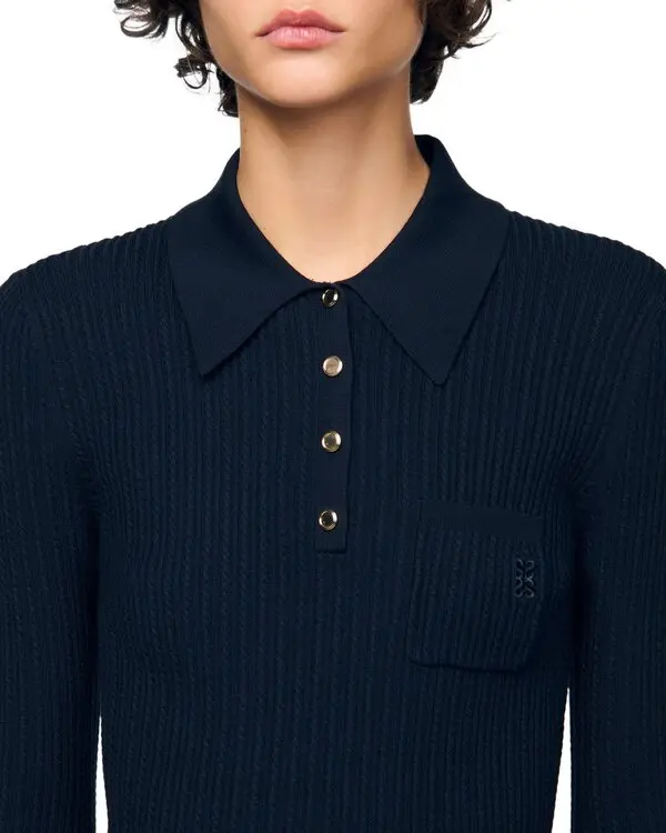 Sandro Cable Knit Polo Sweater