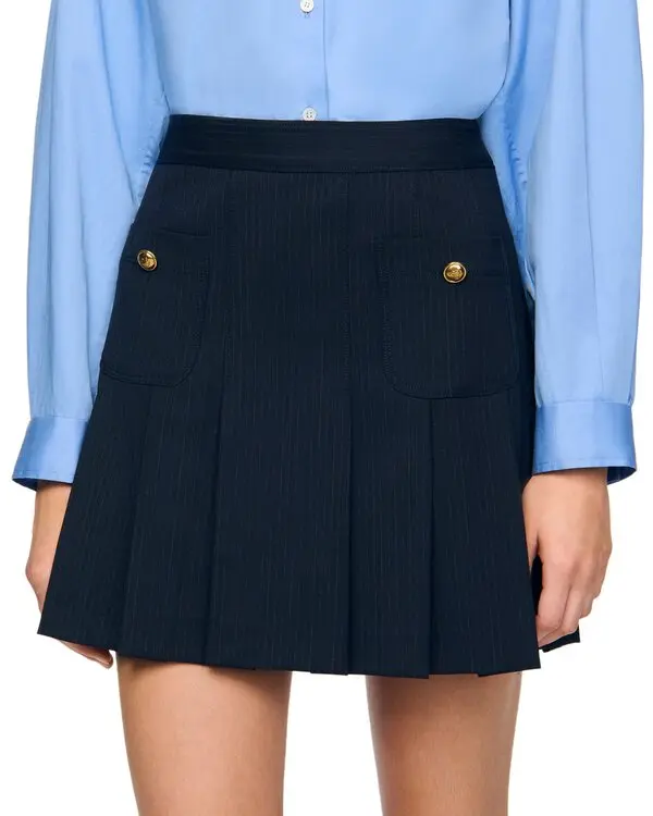 Sandro Pleated Mini Skirt - Navy Blue