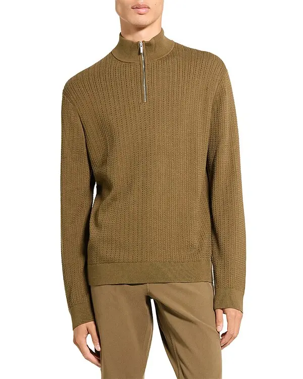 Theory Quarter Zip Cotton Sweater - Duffle