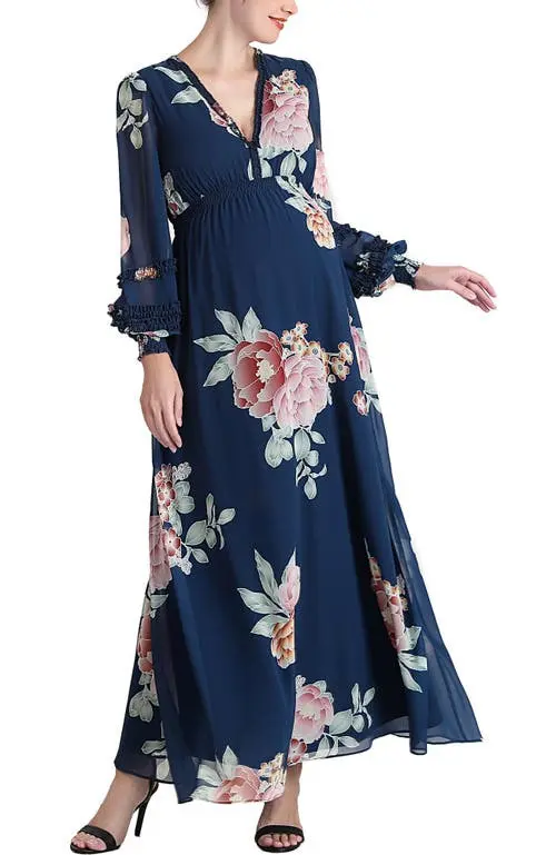 KIMI + KAI Adell Maternity Maxi Chiffon Dress