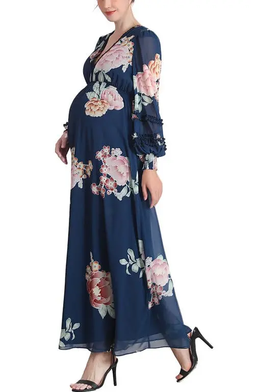 KIMI + KAI Adell Maternity Maxi Chiffon Dress