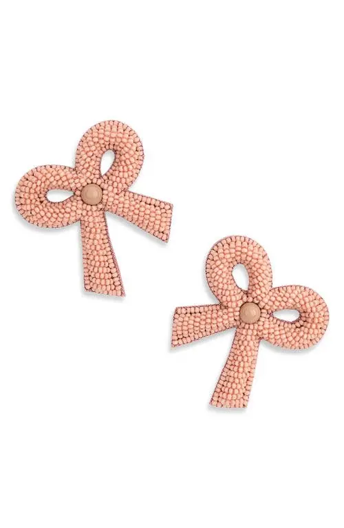 Deepa Gurnani Kane Beaded Bow Stud Earrings - Dusty Pink