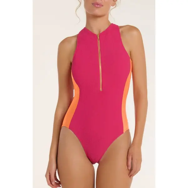 HERMOZA Margaret High Neck One-piece Swimsuit - Teaberry