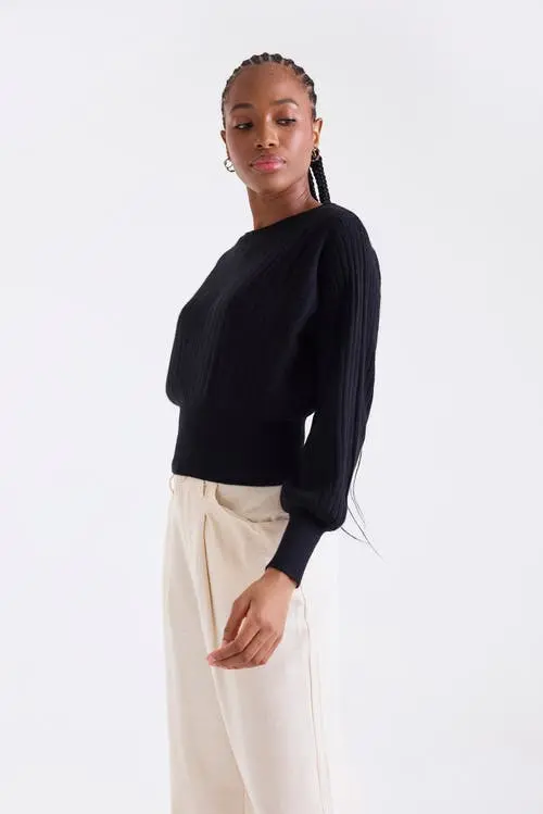 1982 Rosa Ribbed 100% Cashmere Sweater - Black