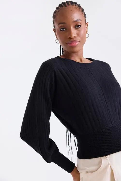 1982 Rosa Ribbed 100% Cashmere Sweater - Black