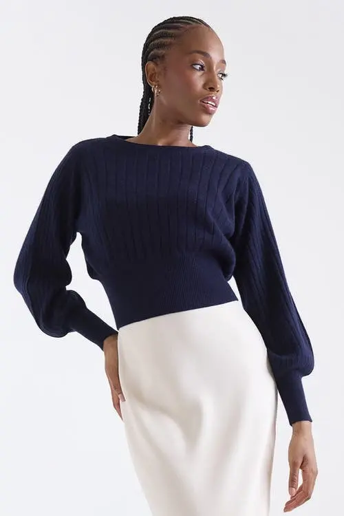 1982 Rosa Ribbed 100% Cashmere Sweater - Navy
