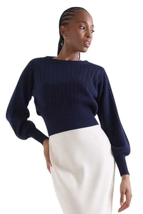 1982 Rosa Ribbed 100% Cashmere Sweater - Navy