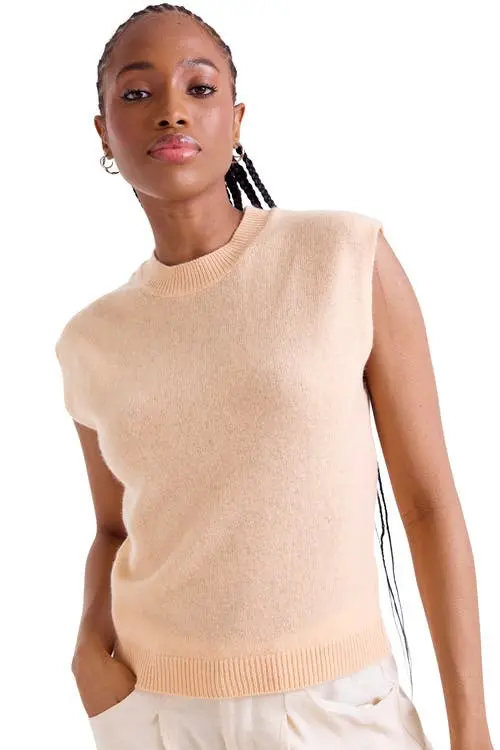 1982 Zarah Crew Neck 100% Cashmere Vest - Bellini Peach