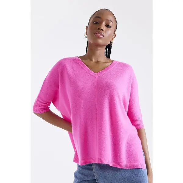 1982 Venetia Vee V-neck Cashmere Sweater - Hot Pink