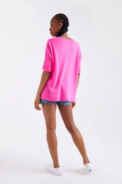 1982 Venetia Vee V-neck Cashmere Sweater - Hot Pink