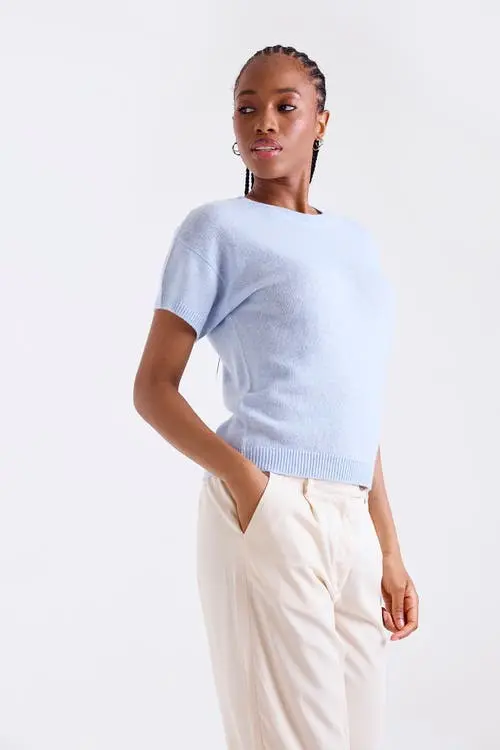 1982 Esme Short Sleeve Cashmere Top - Azure