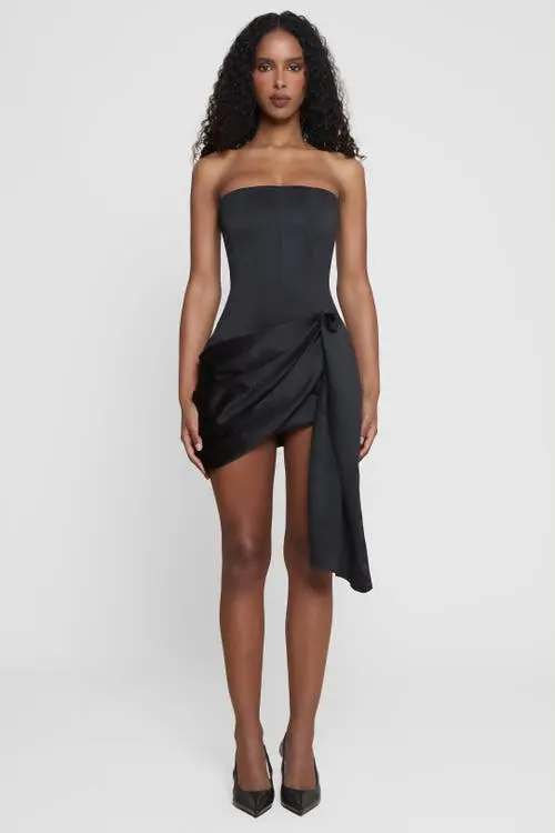 LEAU Solara Satin Corset Mini Dress - Black