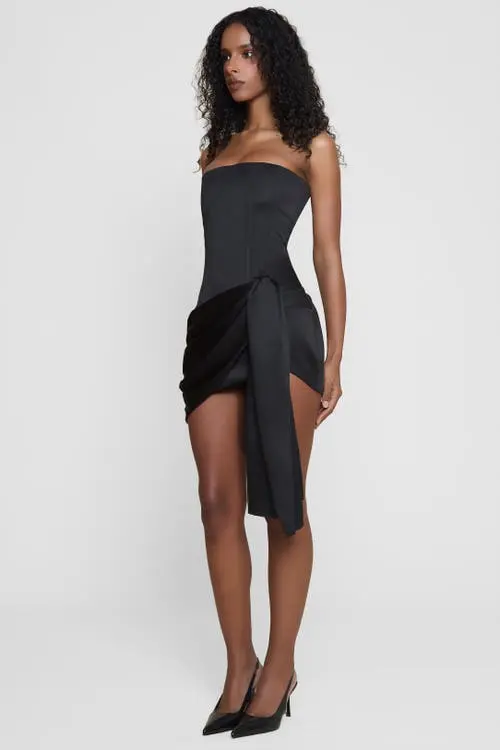 LEAU Solara Satin Corset Mini Dress - Black