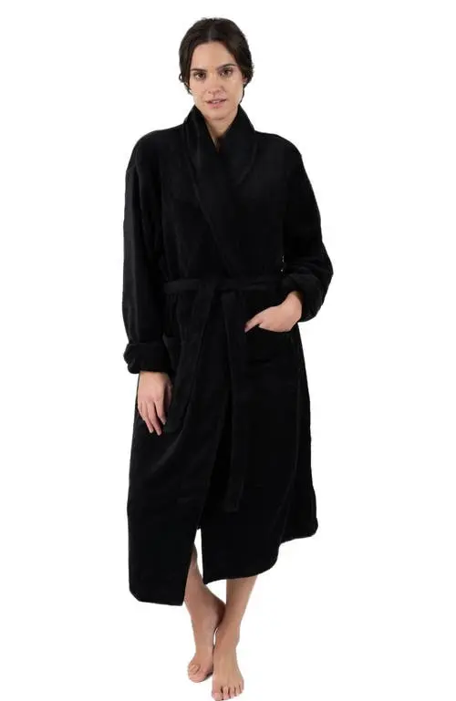 LEVERET Micro Fleece Robe - Black