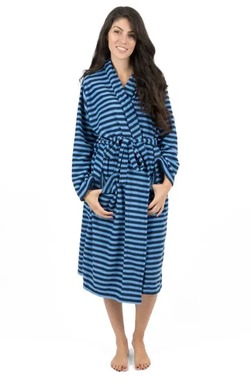 LEVERET Fleece Robe - Blue & Navy