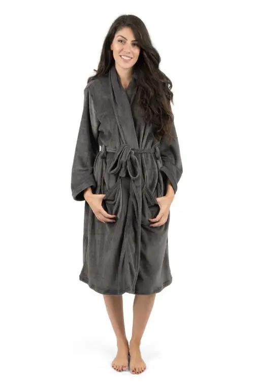 LEVERET Micro Fleece Robe - Gray
