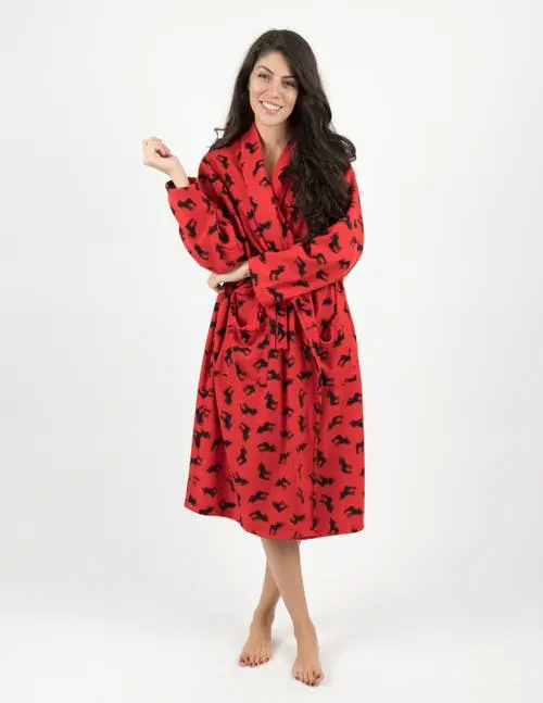 LEVERET Micro Fleece Robe - Moose Red