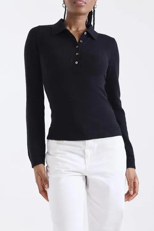 1982 Amaya Button 100% Cashmere Polo Top
