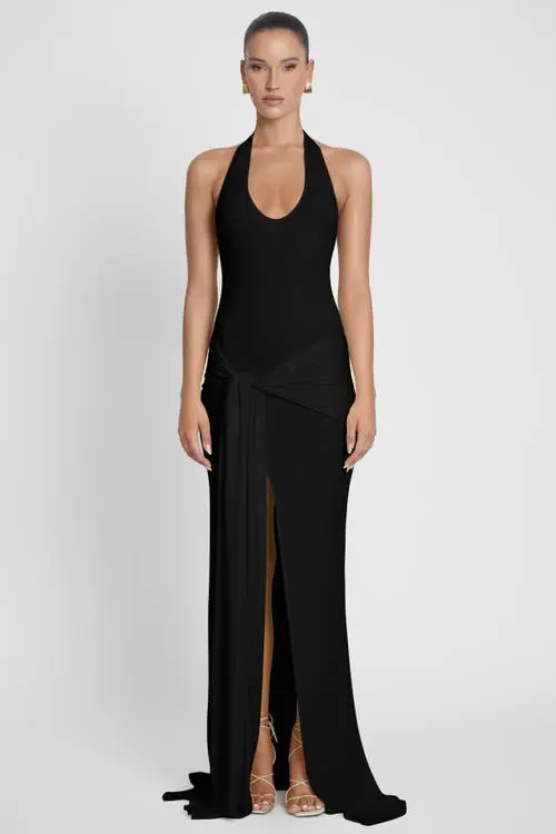 LEAU Halter Knot Maxi Dress - Black