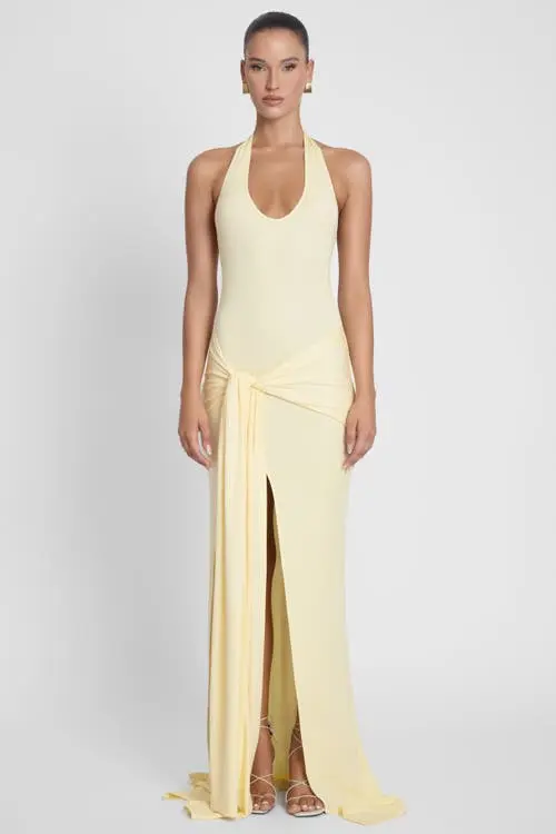 LEAU Halter Knot Maxi Dress - Butter Yellow