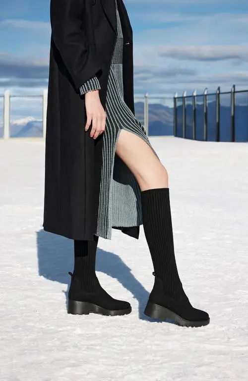 Vivaia Eduarda Knee-high Wool Wedge Boots - Black