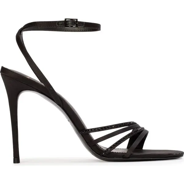 BLACK SUEDE STUDIO Ella 100 Strappy Sandal - Black Satin Embellished