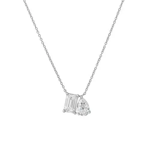LUVMYJEWELRY Aurelia 14k Gold Toi Et Moi Lab Grown Diamond Necklace - 14k White Gold