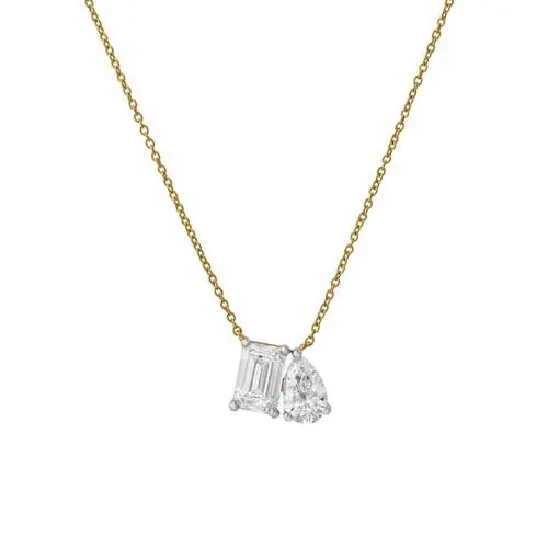 LUVMYJEWELRY 14k Gold 1 Ct Lab Grown Diamond Toi Et Moi Necklace - 14k Yellow Gold