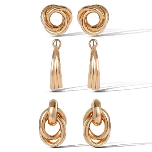 Jessica Simpson Mixed Shape Hoop Earring Set - Gold