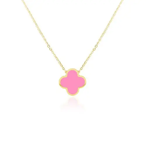 THE LOVERY FINE JEWELRY Clover Pendant Necklace - Bubblegum Pink