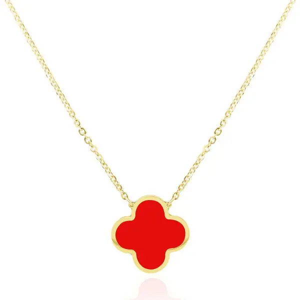 THE LOVERY FINE JEWELRY Clover 14k Yellow Gold Necklace - Coral