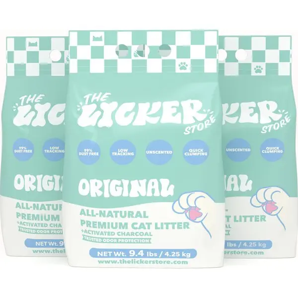 THE LICKER STORE Unscented Premium Clumping Bentonite Clay Cat Litter W/activated Charcoal - 28 Lb