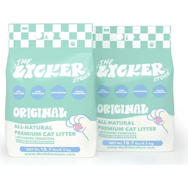 THE LICKER STORE Unscented Premium Clumping Bentonite Clay Cat Litter W/activated Charcoal - 37 Lb