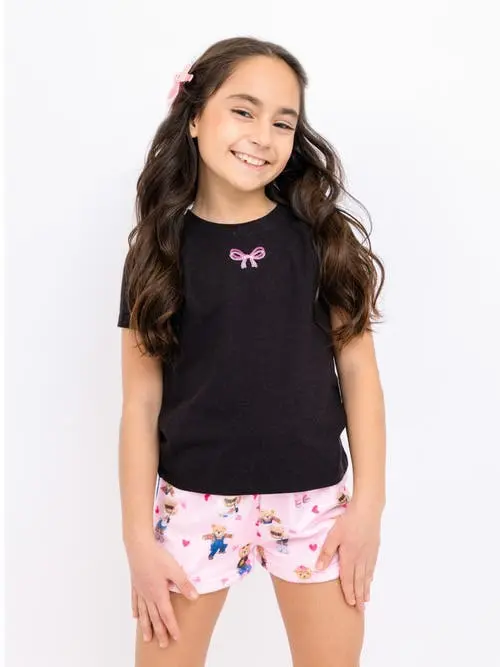 PREPPY GOOSE Plush Teddy Bear Print Lounge Shorts - Light Pink