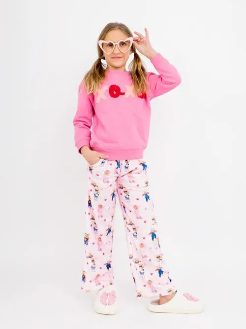 PREPPY GOOSE Plush Teddy Bear Loungewear Pants - Light Pink