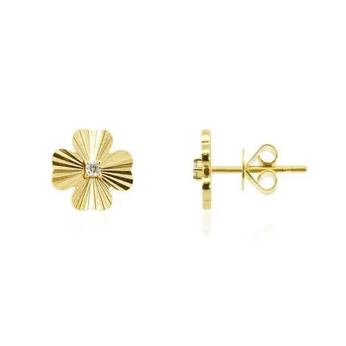 THE LOVERY FINE JEWELRY Fluted Four Leaf Clover Stud Earrings - Gold