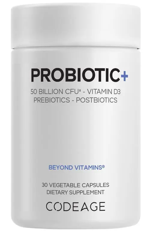 CODEAGE Probiotic+ 50b Cfu, 12 Strains, Prebiotic Fiber - White