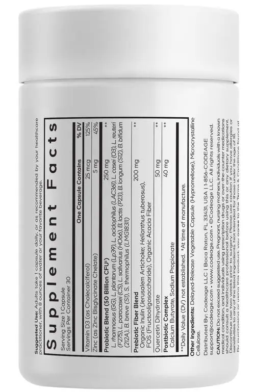CODEAGE Probiotic+ 50b Cfu, 12 Strains, Prebiotic Fiber