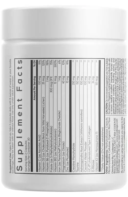CODEAGE Teen Athlete Multivitamin+, Creatine, Uc-ii Collagen