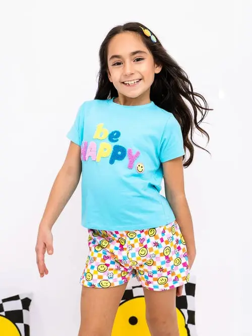 PREPPY GOOSE Plush Retro Smiley Loungewear Shorts - Multicolor