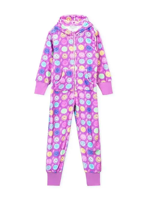 PREPPY GOOSE Plush Smiley Faces Loungewear Jumpsuit