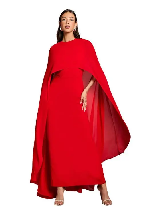 Coast Cape Sleeve Maxi Dress - Red