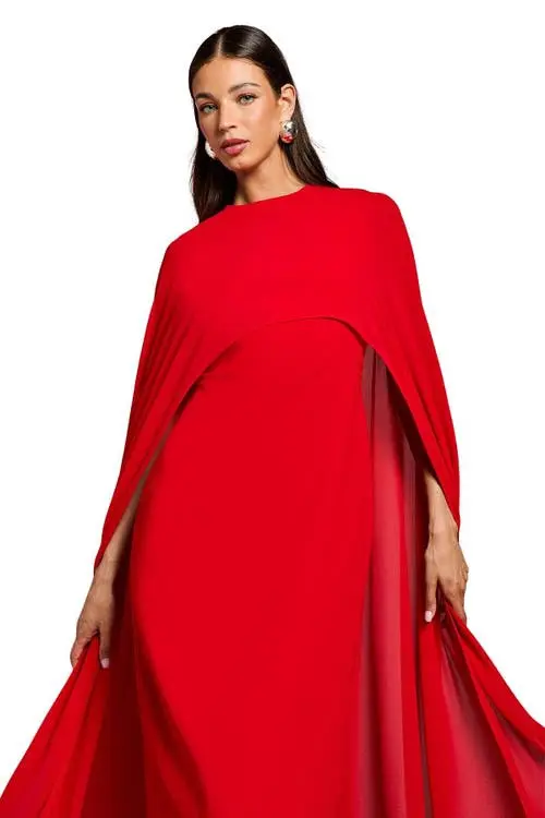 Coast Cape Sleeve Maxi Dress - Red