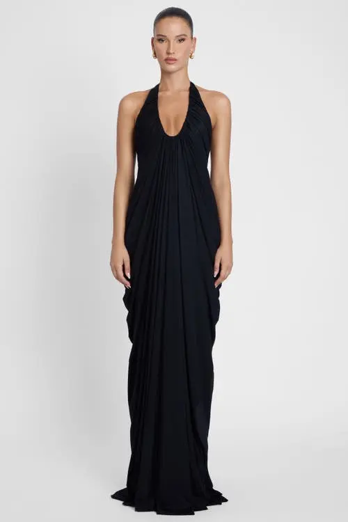 LEAU Cascade Draped Gown - Black
